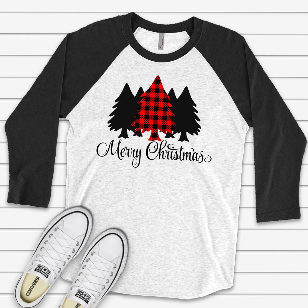 Christmas Raglan, Merry Christmas Red Buffalo Trees Design on Premium ...