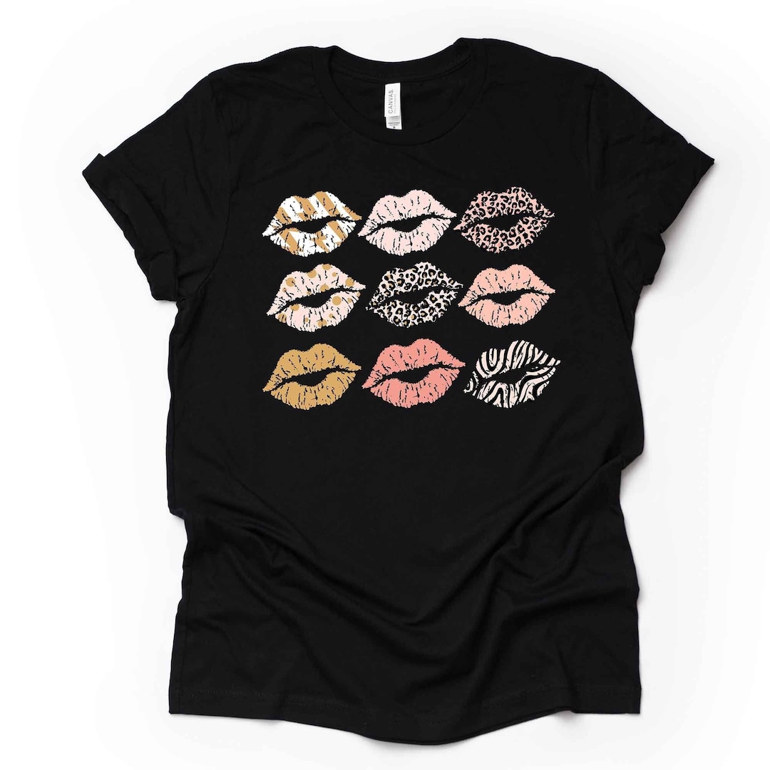Unique Lips Tee, Super Fun Animal Print Lips in a Row Design on Premium ...