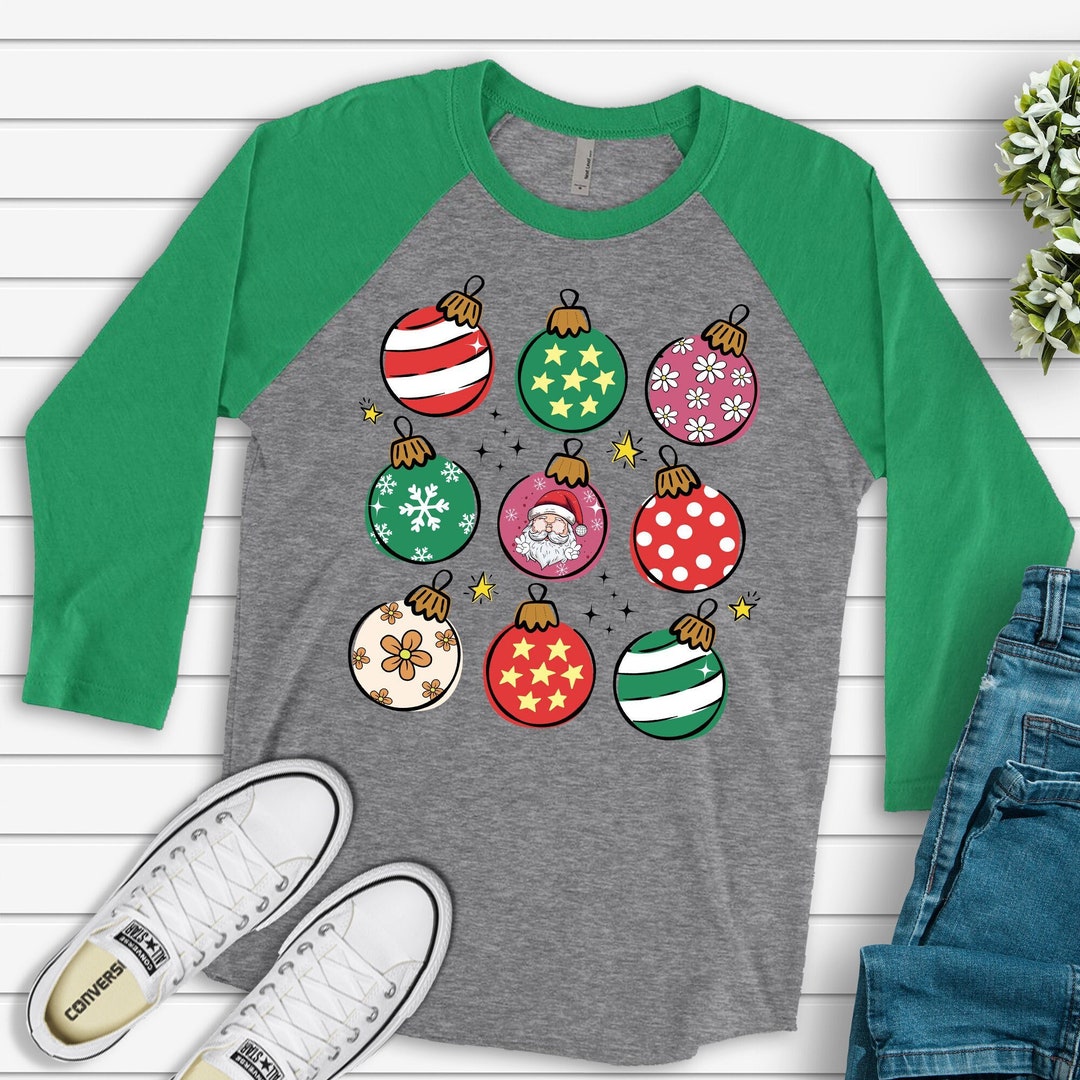 Christmas Ornament Raglan Shirt, Festive Holiday Design, Plus Size ...