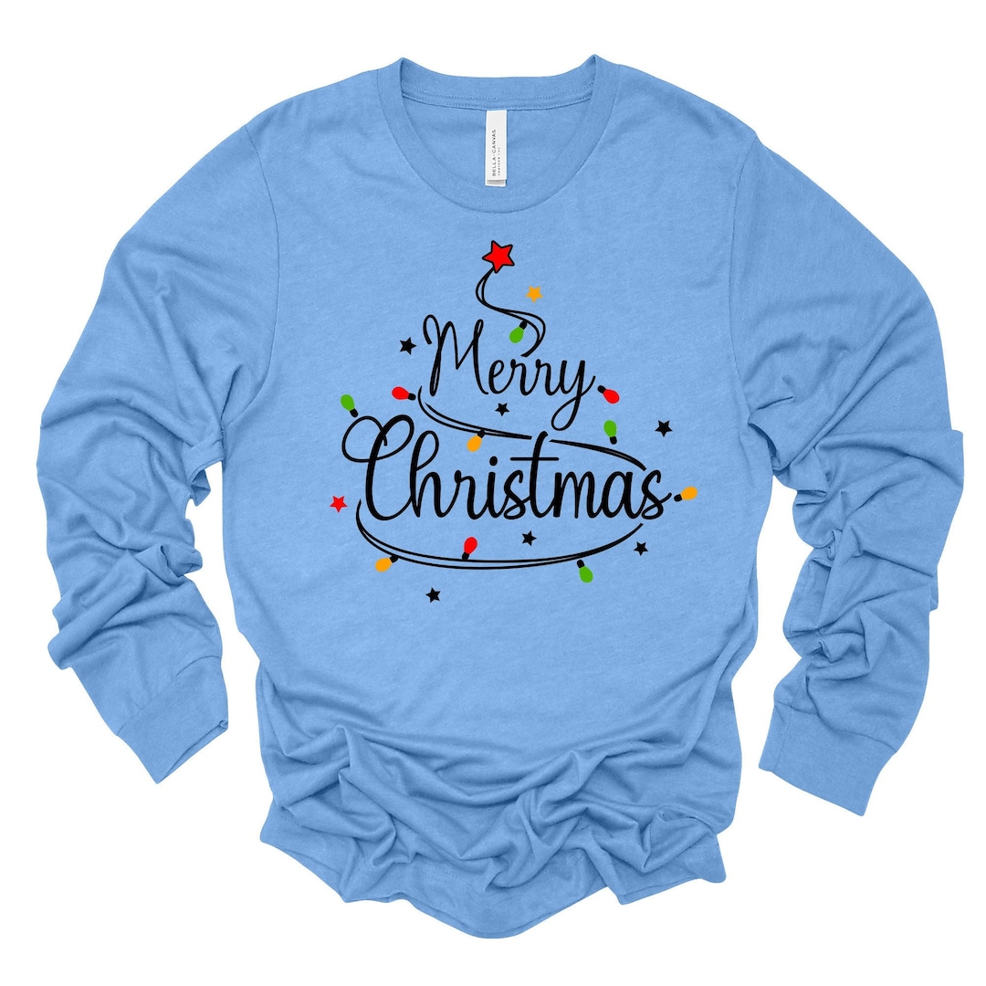 Christmas Long Sleeve, Fun Christmas Lights Tree, Merry Christmas ...