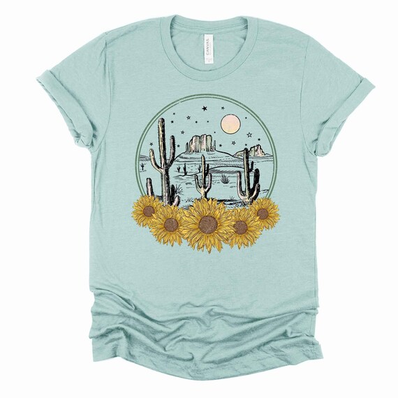 Retro Desert Vintage Desert Scene With Cactus and Sunflwoers | Etsy