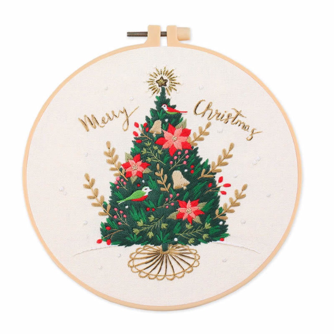 Christmas Tree Embroidery Kit: Modern Floral Crewel Beginner DIY Craft ...