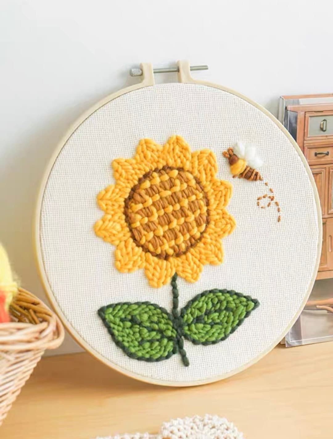 Sunflower Punch Needle Kit: Beginner DIY Embroidery With Yarn - Etsy