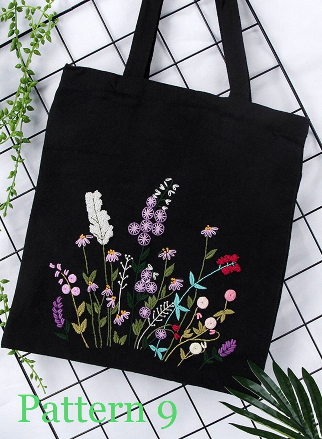 Embroidery Kit Canvas Bag Modern Flower Pattern Hand Embroidery Kit Beginner Canvas Tote Baggo Green Eco friendly DIY Embroidered Tote Etsy