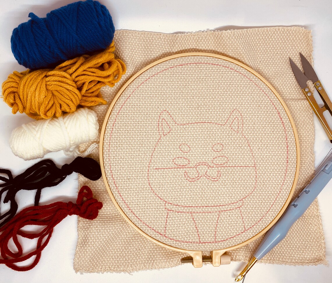 Shiba Dog Punch Needle Kit: Beginner Embroidery With Yarn - Etsy