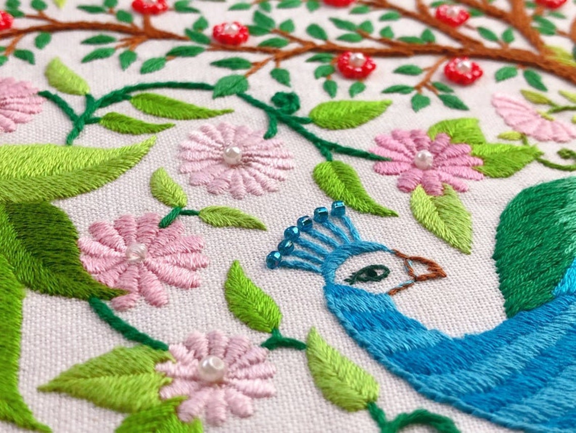 Peacock Embroidery Kit For Beginner Modern Embroidery Kit | Etsy