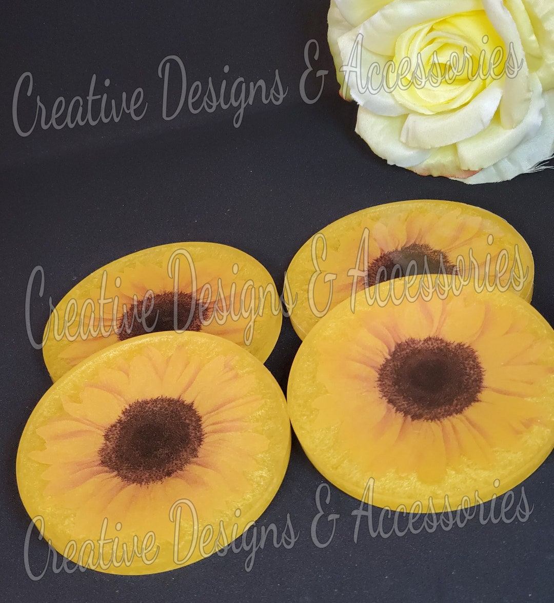 Sunflower Round Coasters, Resin Coasters, Housewarming Gift, Handmade ...