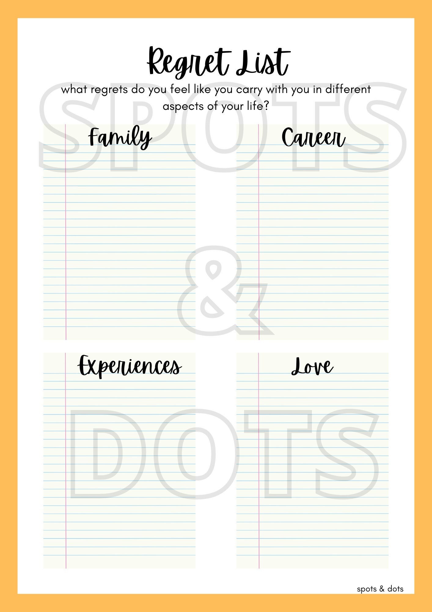 Regrets Worksheet (Download Now) - Etsy