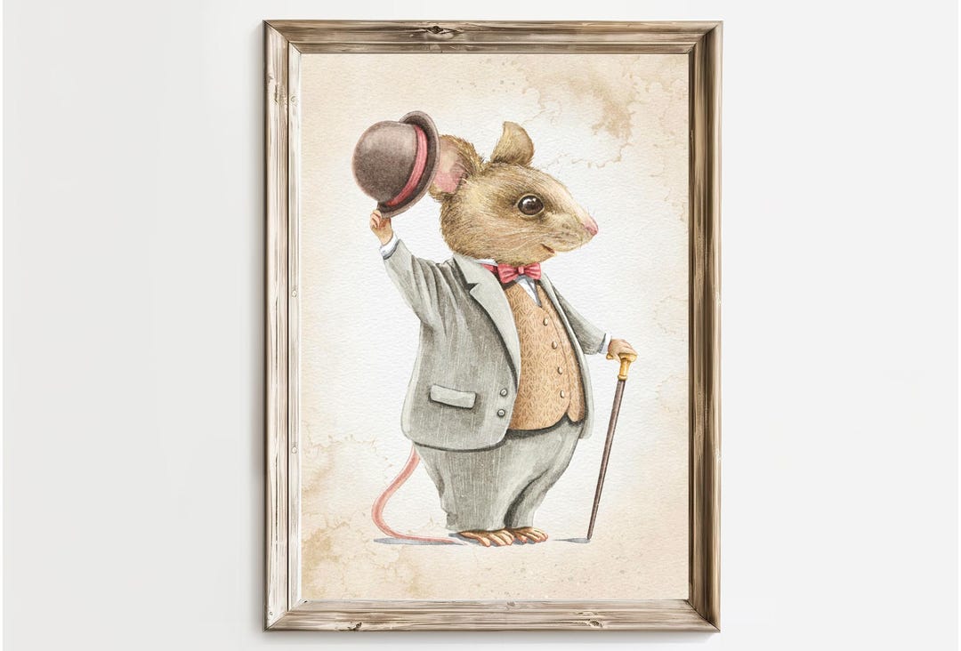 Vintage Animal Print With Background, Ratty, Vintage Rat Print, Nursery ...
