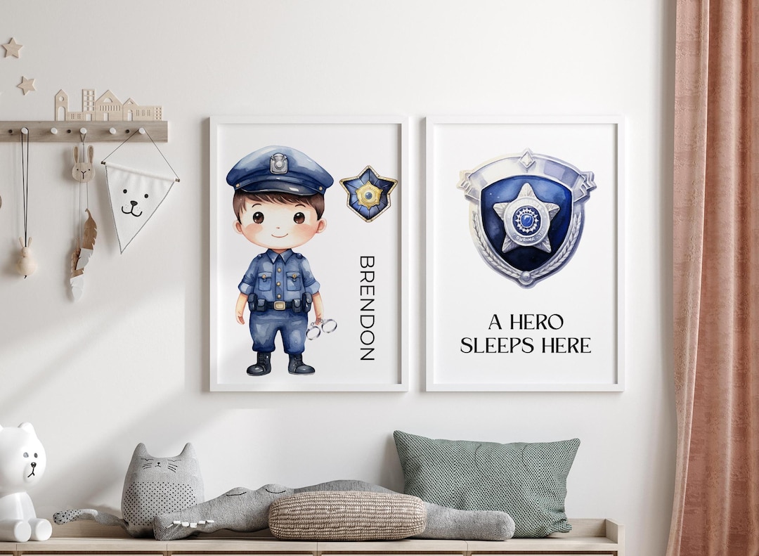 Set of Two Personalised Police Officer Prints, Male Police Officer and ...