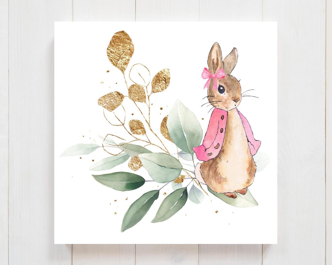 Instant Download, PNG, Flopsy Bunny With Bow, Green and Gold Botanicals ...