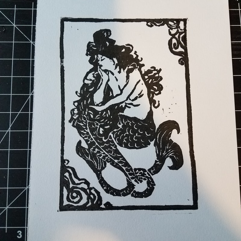 Mermaid Linocut - Etsy