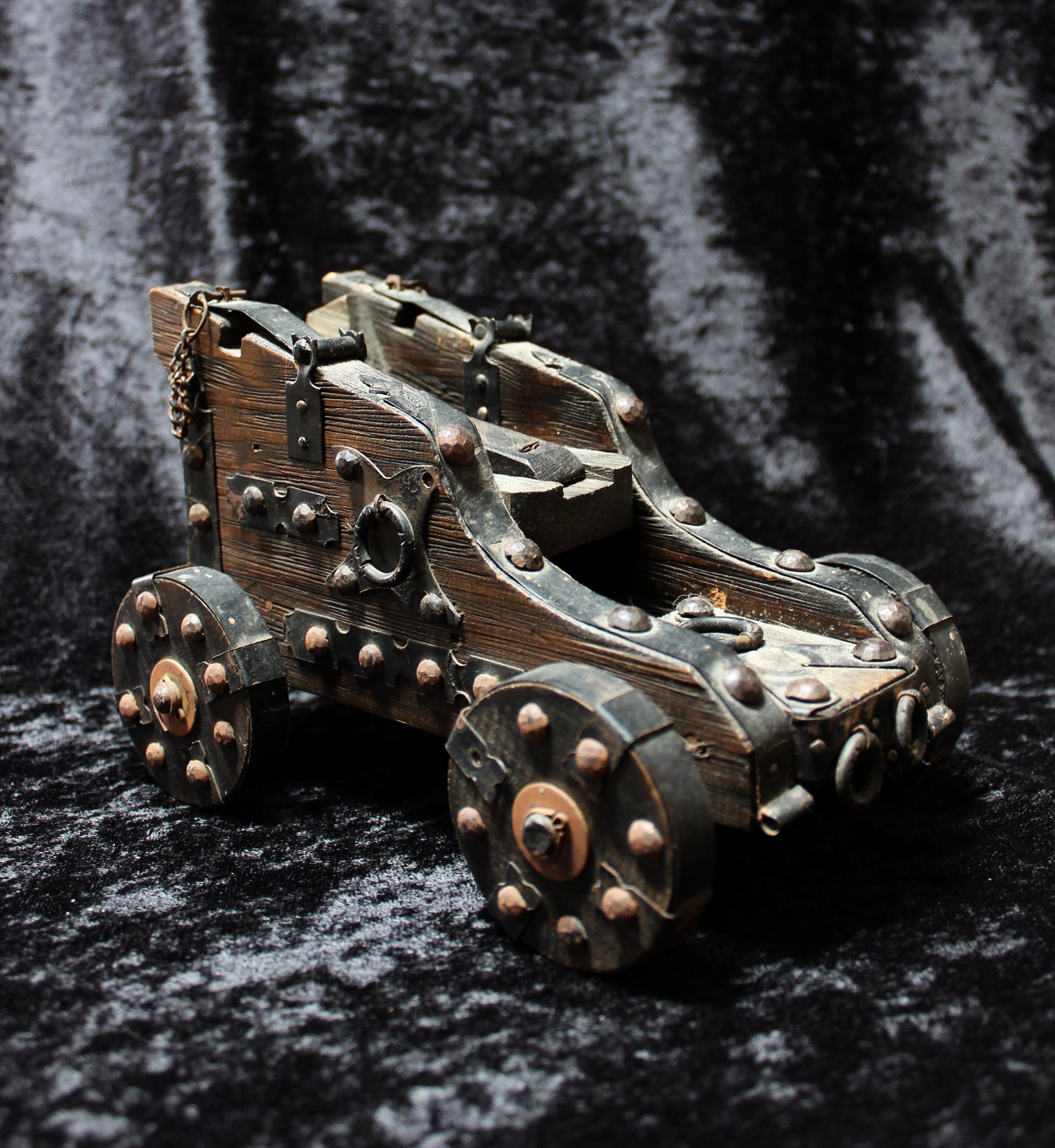 Vintage Handmade Wood & Metal Medieval Steampunk Toy Car Wagon Vehicle ...