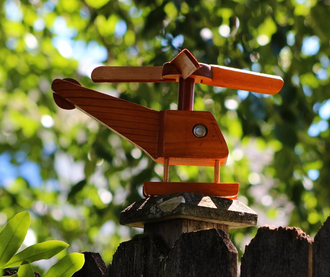 Large Vintage Handmade Wooden Helicopter Toy W/ Detachable Propeller ...