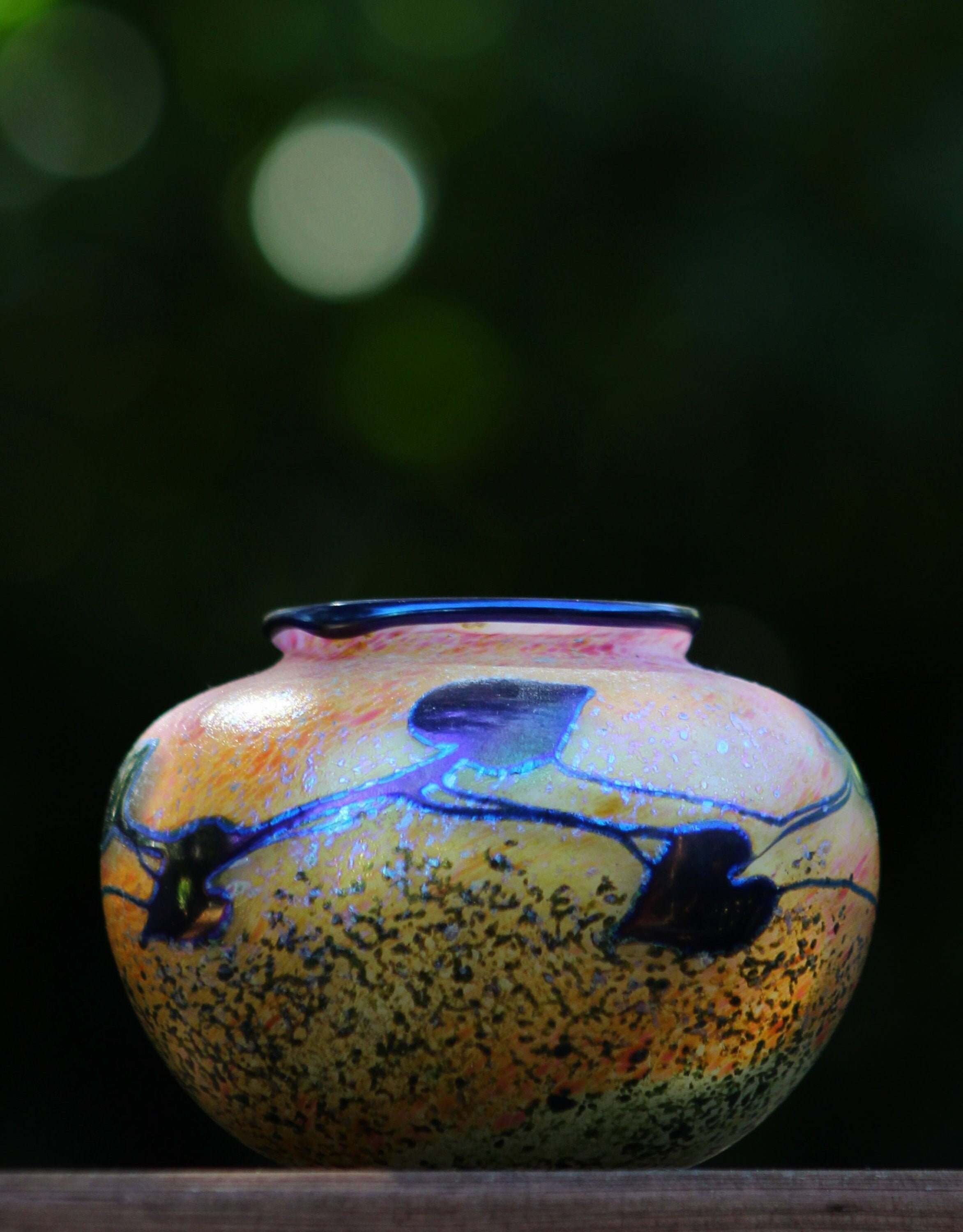 Vintage Signed Machart Artisan Glass Vase Lily Pads Art - Etsy