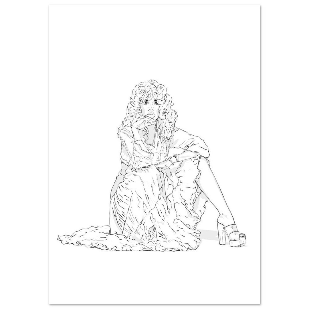 Stevie Nicks Fleetwood Mac Line Drawing 1970's Vintage Music Art Print ...