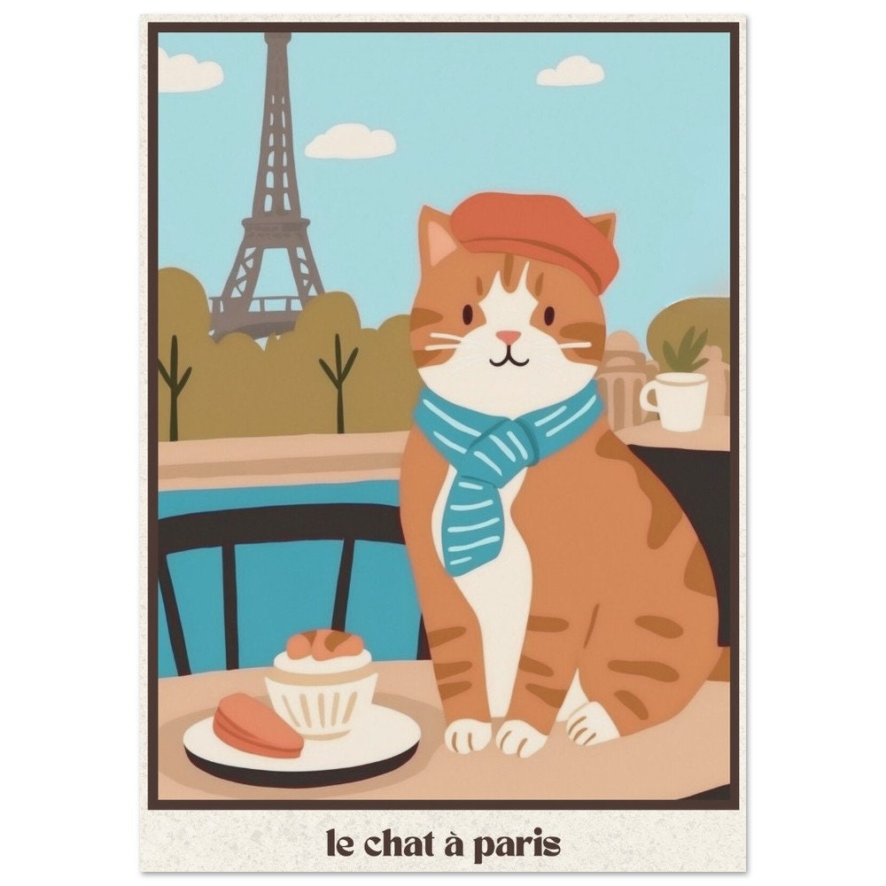 Le Chat Kitten Cat in Paris Nursery Cute French Kids High Contrast ...