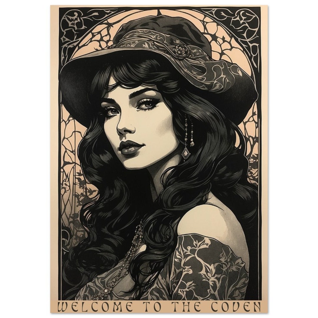 Welcome to the Coven Witch Goth Girl Spooky Monochrome Boho Art Nouveau ...