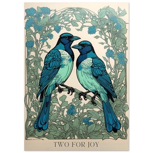 Two for Joy Superstitious Magpie Bird Good Luck Boho Art Nouveau Retro ...