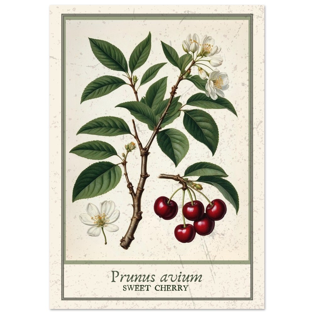 Sweet Cherry Branch Blossom Prunus Avium Plant Botanical Traditional ...