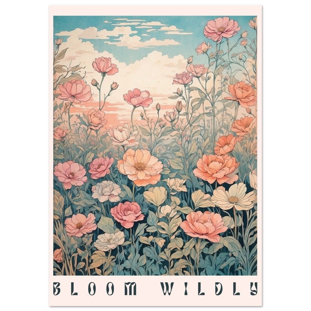 Bloom Wildly Scenic Floral Inspiring Boho Art Nouveau Retro Vintage ...