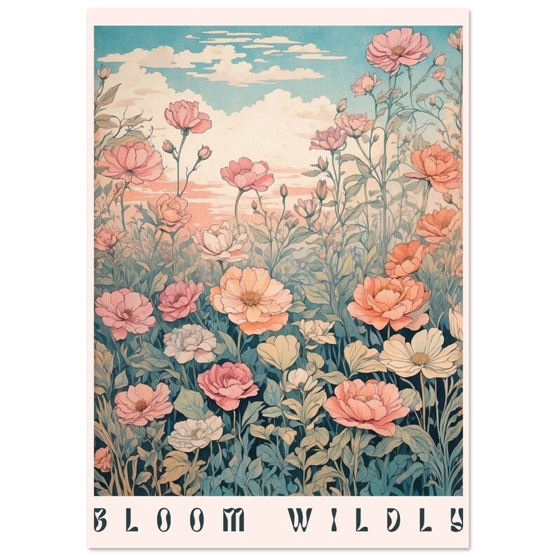 Bloom Wildly Scenic Floral Inspiring Boho Art Nouveau Retro Vintage ...