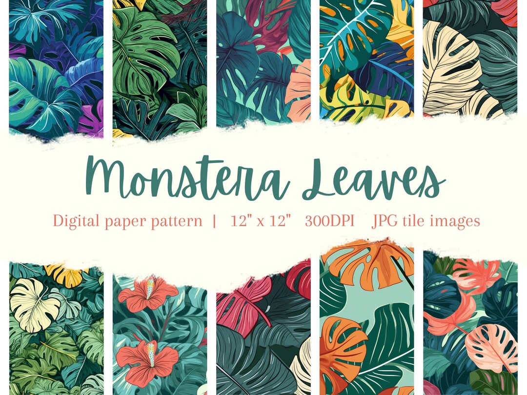 Jungle Foliage Monstera Leaves Crafting Pattern Digital Download Junk ...