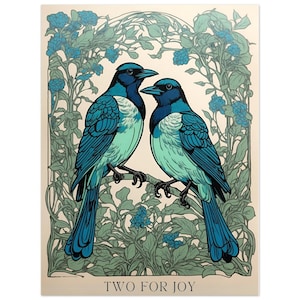 Two for Joy Superstitious Magpie Bird Good Luck Boho Art Nouveau Retro ...