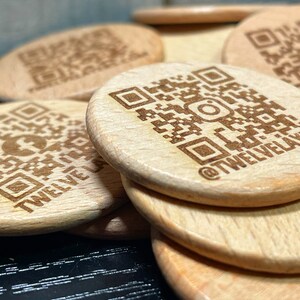 Custom QR Code Wood 1.5" Tokens | Social Media Icons - Etsy