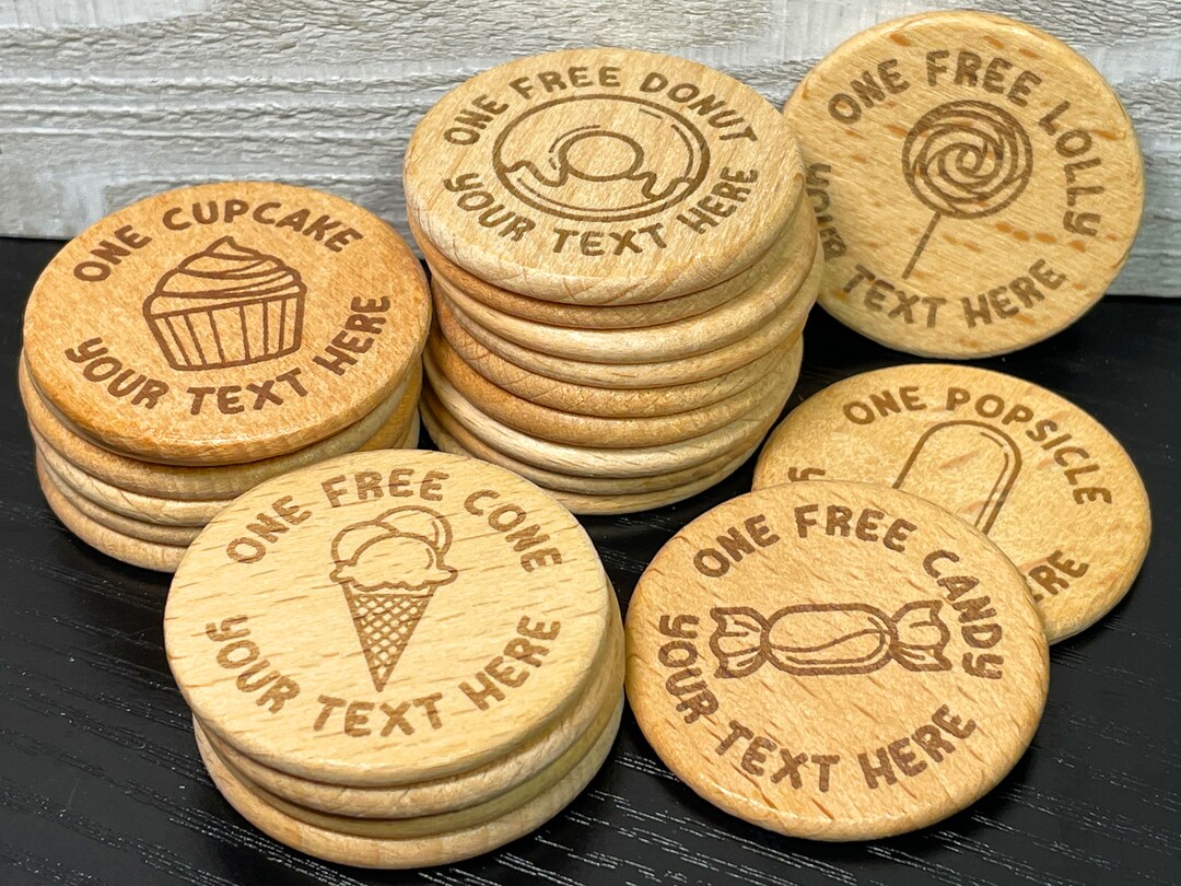 Personalized Free Sweet Treat Wood Tokens | Ice Cream Cone, Cupcake ...