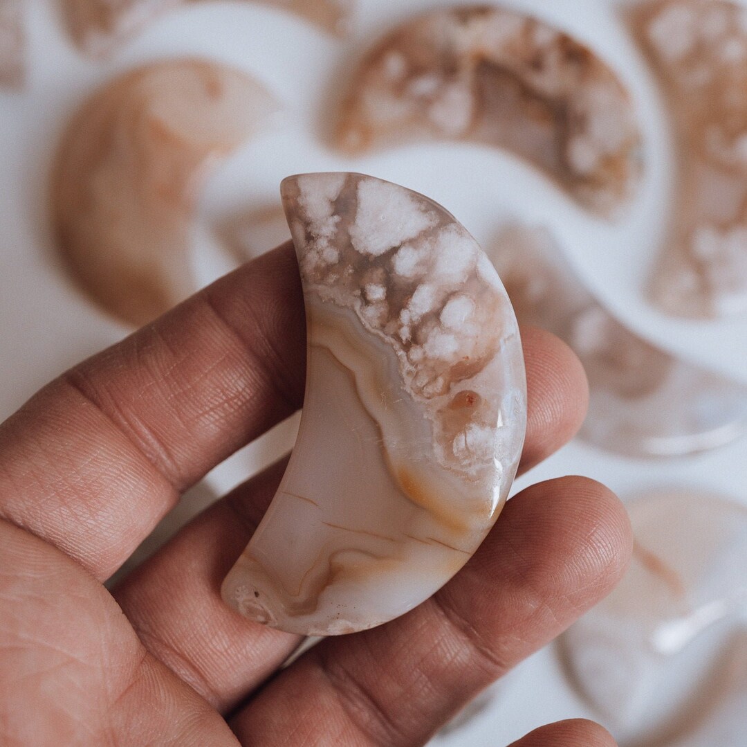 Flower Agate Crystal Moons - Polished Gemstone Agate - Etsy