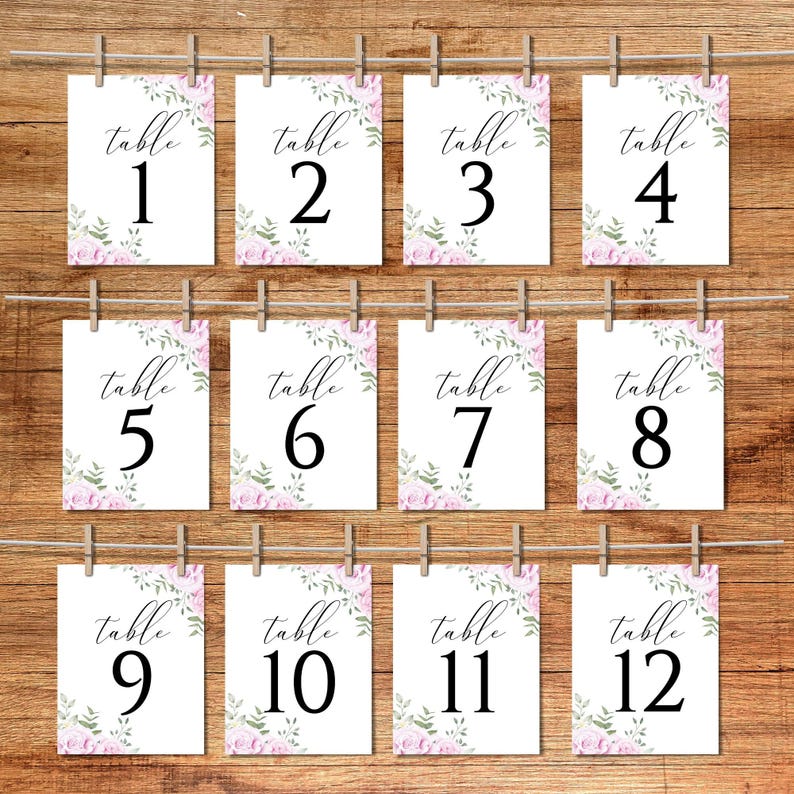 Wedding Table Numbers 1-25 | Pink Floral Table Numbers | Blush Rose ...