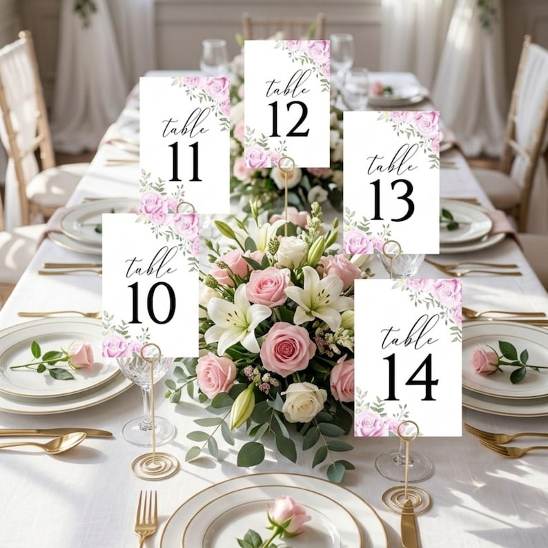 Wedding Table Numbers 1-25 | Pink Floral Table Numbers | Blush Rose ...