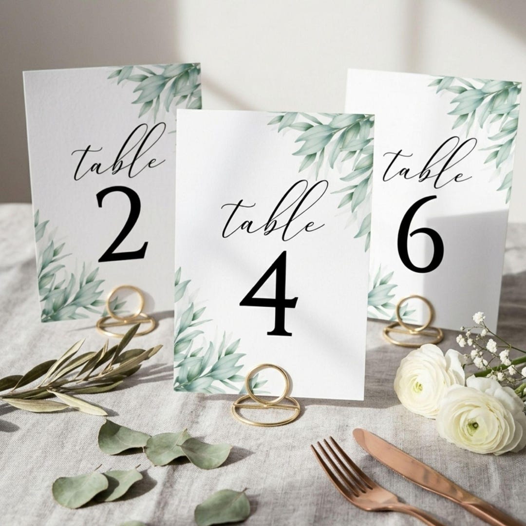 Eucalyptus Greenery Wedding Table Numbers | Elegant Botanical Printed ...