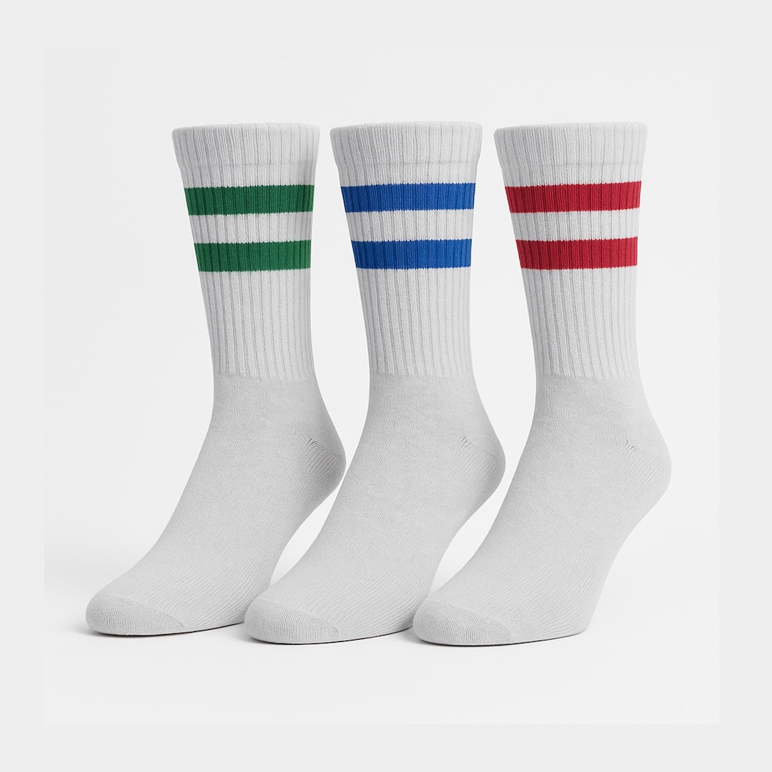 Striped Crew Socks: Retro Colors in Blue, Green & Red (3 Pack) - Etsy