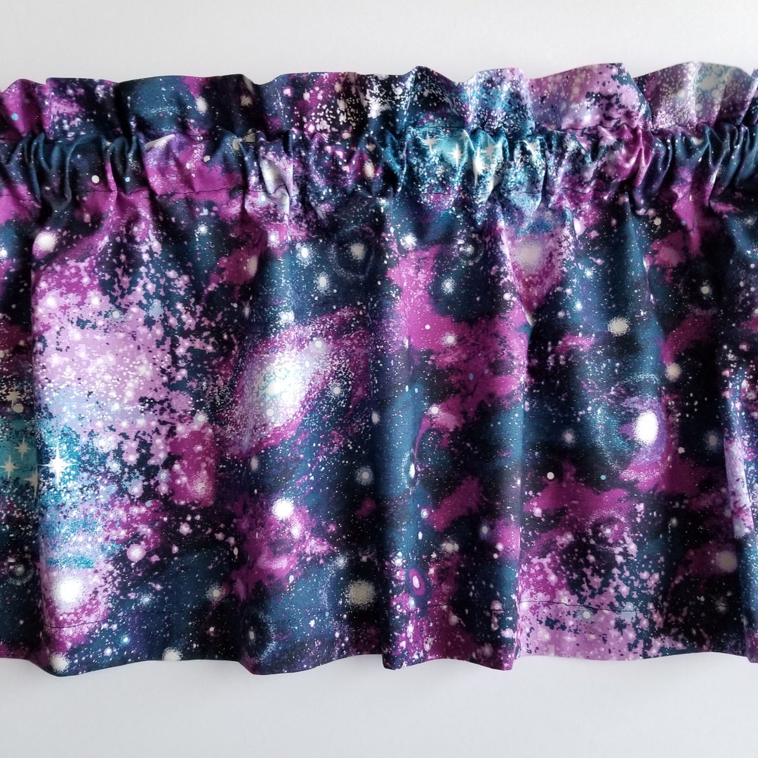 Blue Galaxy Moon and Stars Valance, Curtain, Window Treatment, Bedroom ...