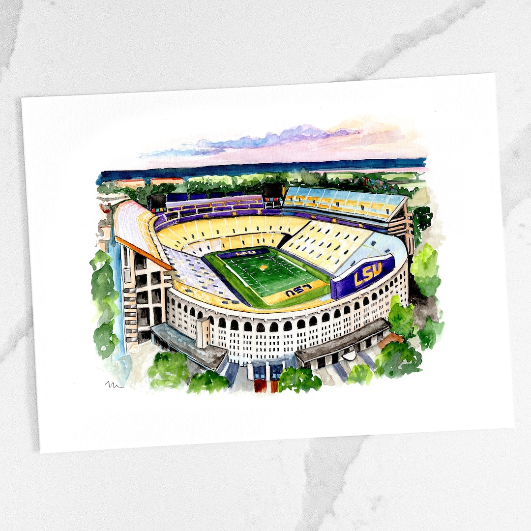LSU Stadium Watercolor Print - Death Valley, Tiger Sports Fan ...