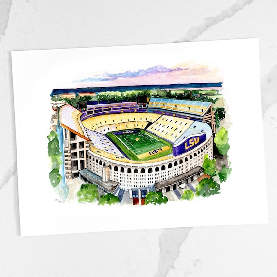 LSU Stadium Watercolor Print Death Valley Tiger Sports Fan - Etsy
