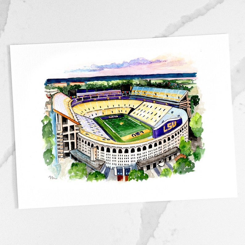 LSU Stadium Watercolor Print Death Valley Tiger Sports Fan - Etsy