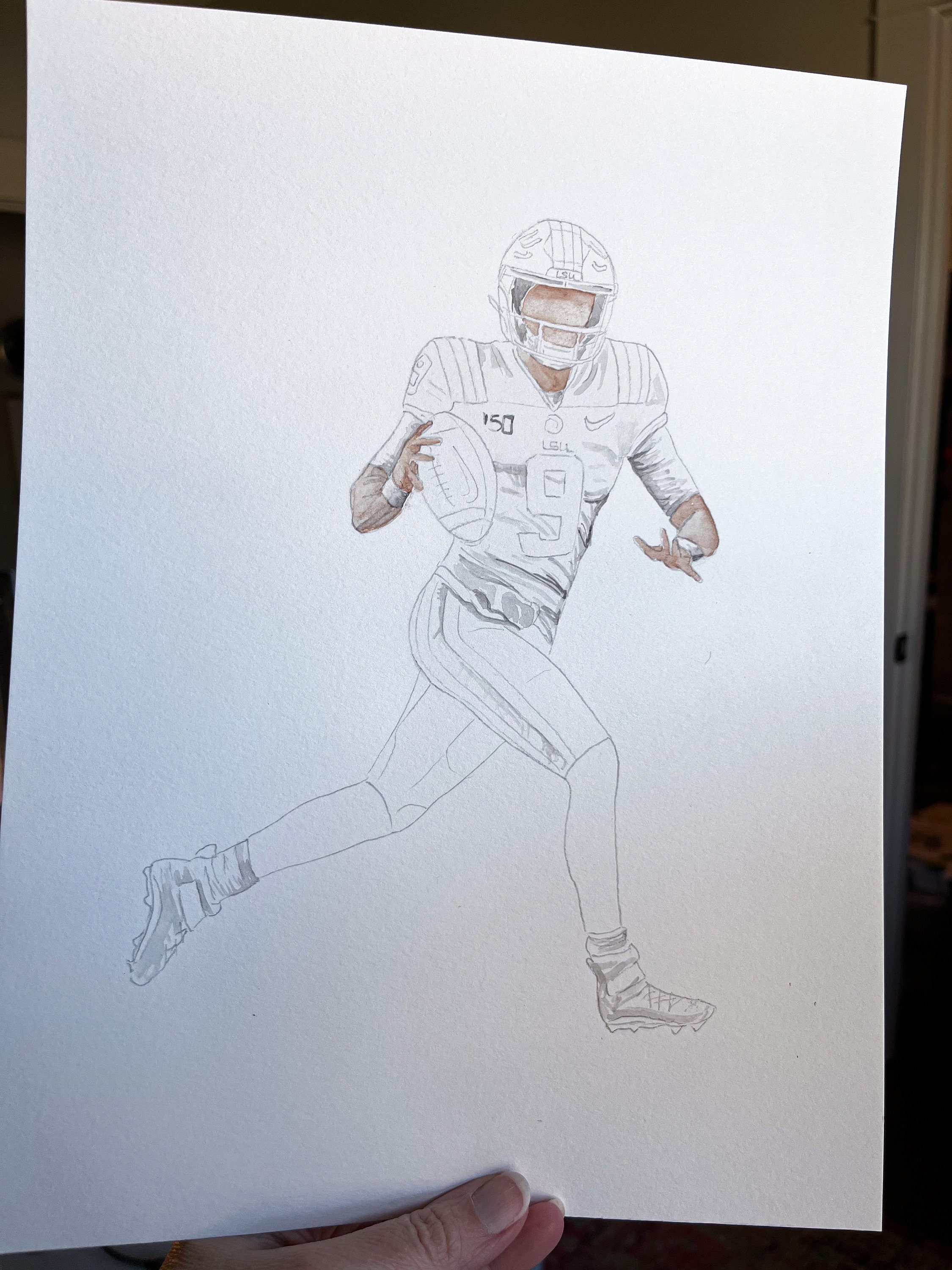 Joe Burrow LSU Football Player Watercolor Print Sports Fan Bengals ...