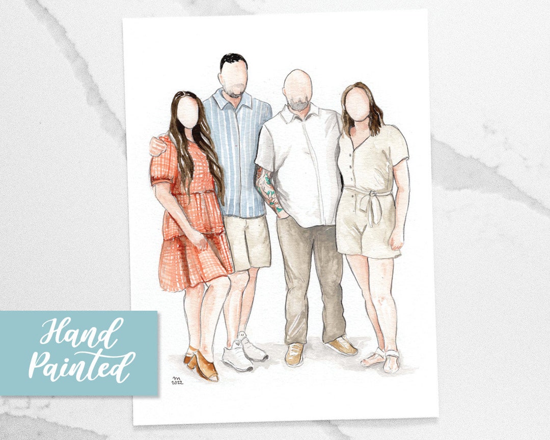 Family Portrait Watercolor Painting, Hand Painted - Christmas, Birthday ...