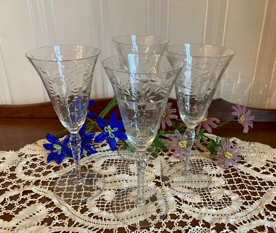 Set(4) Exquisite Seneca Crystal Cut Crystal Blank 190 8 1/4" Water ...