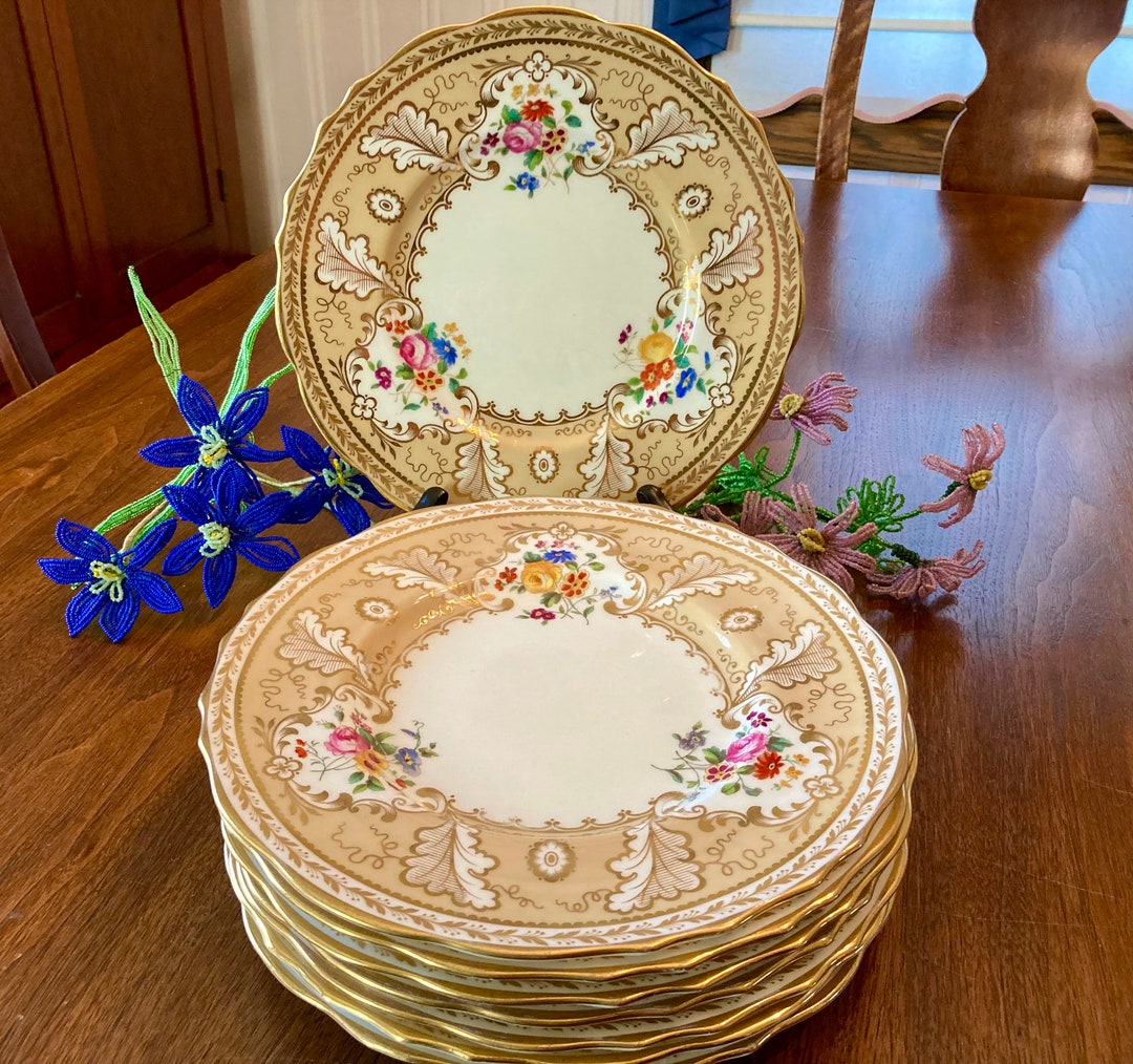 Cauldon Tiffany China Pattern T-1622 Set(8) Gilt and Floral Luncheon ...