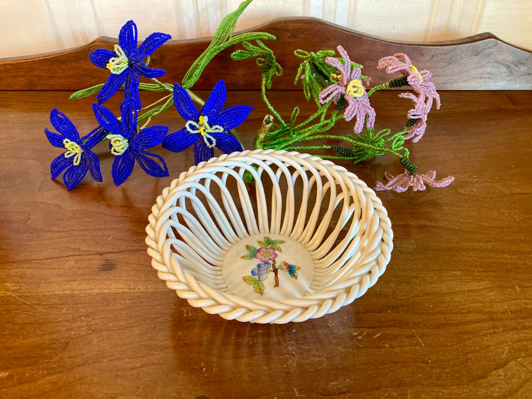Herend Queen Victoria Open Weave Basket - 5" Round Floral Porcelain - Etsy