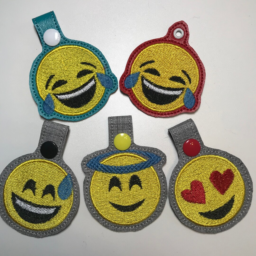 Emoji Key Fob Chain Ring Embroidery, 8 Design Files - Snap Tab - Eyelet ...