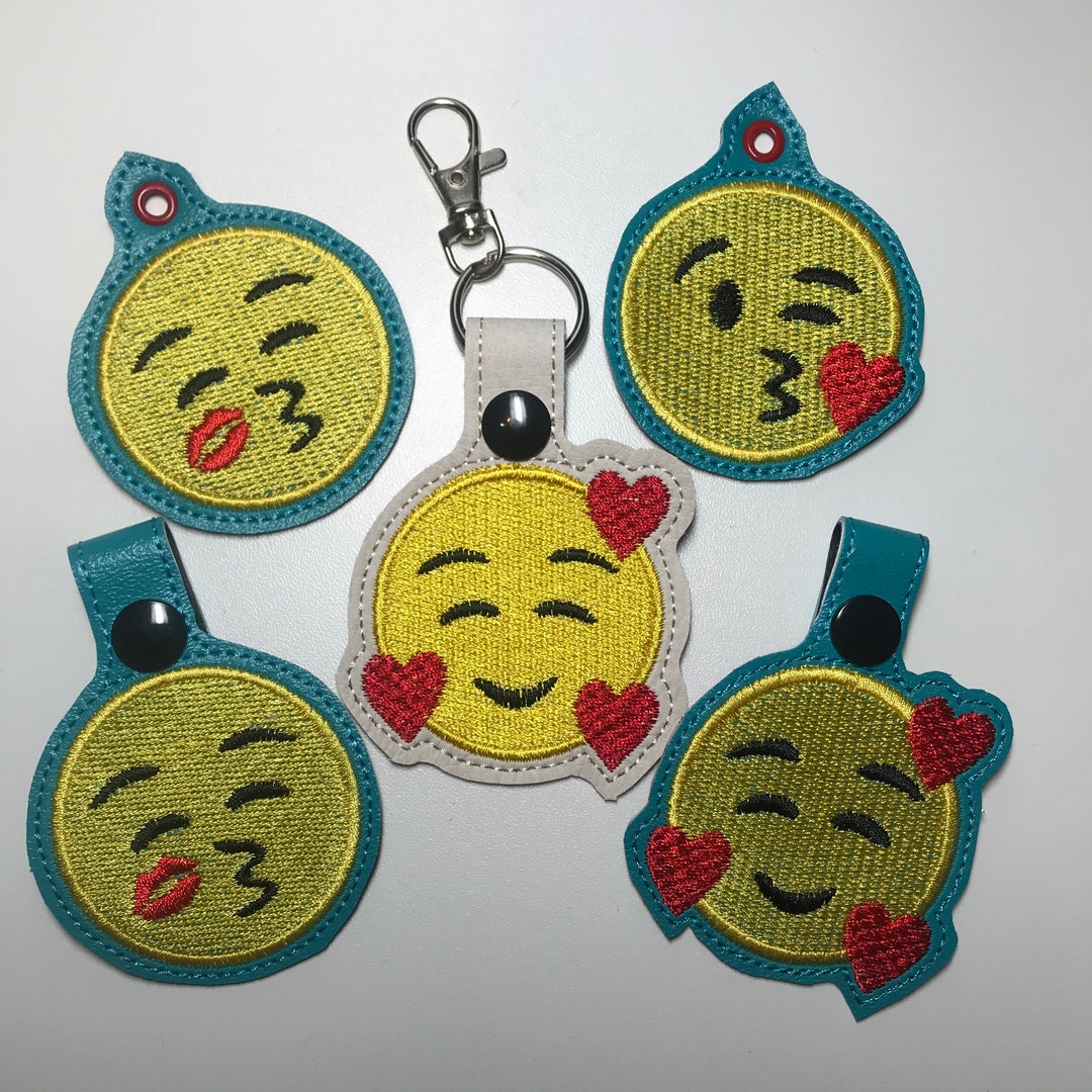 Emoji Love Key Fob Chain Ring Embroidery, 8 Design Files, Snap Tab ...