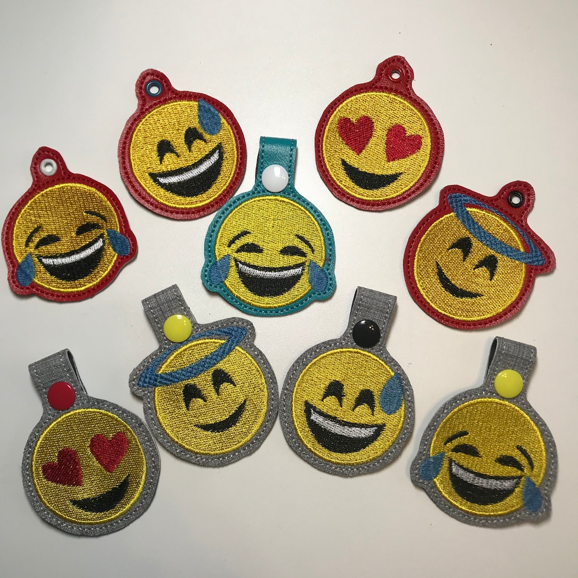 Emoji Key Fob Chain Ring Embroidery 8 Design Files Snap Tab | Etsy