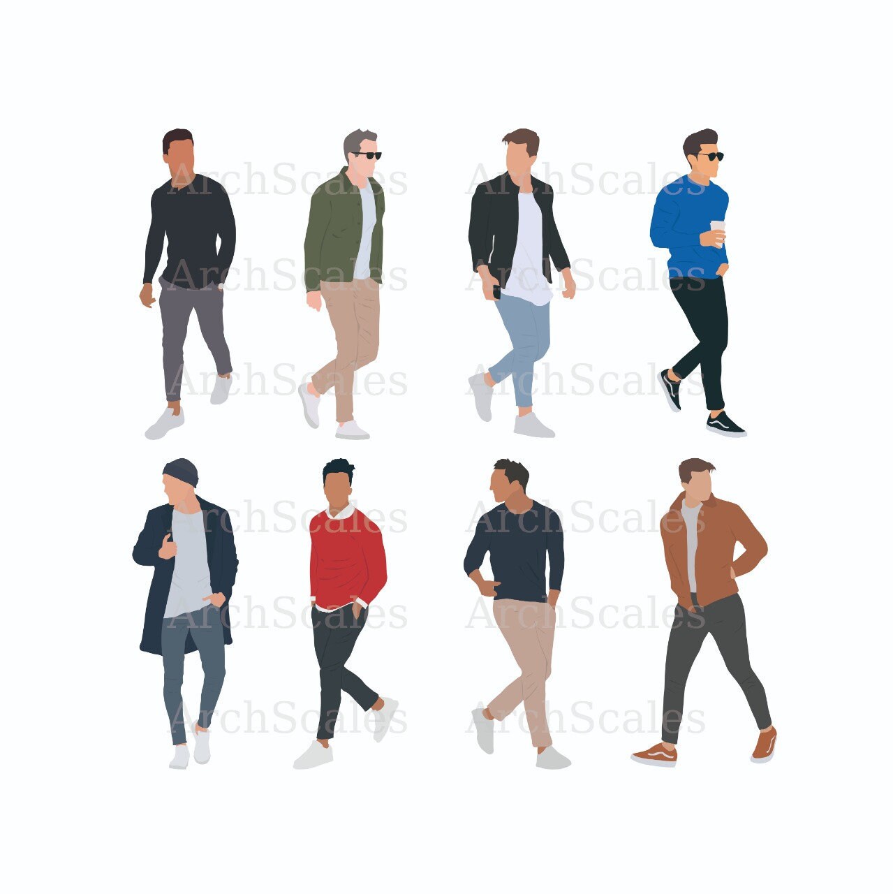 8 Casual Men Package Flat Vector Clipart PNG AI Human Person ...