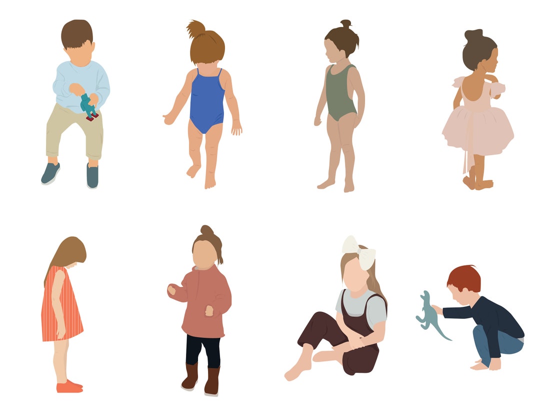 8 Kids Package Flat Vector Clipart PNG AI Human Person Illustration - Etsy
