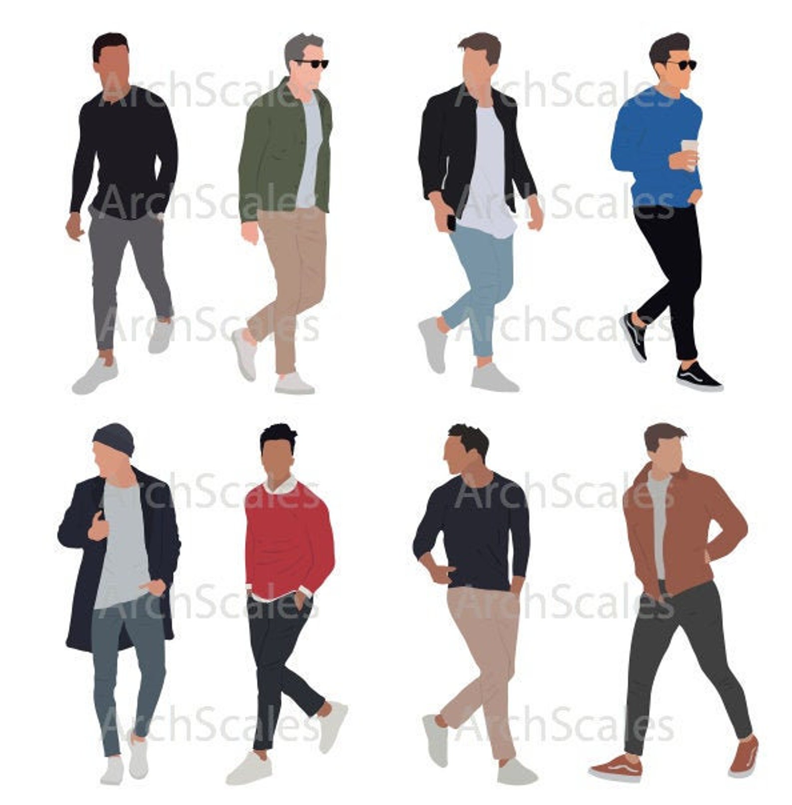 8 Casual Men Package Flat Vector Clipart PNG AI Human Person ...